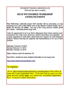 Rich Wetherbee revised day-date | PIEDMONT WOOD CARVERS CLUB